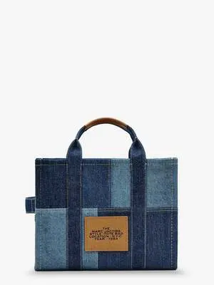 Marc Jacobs The Denim Medium Handbag With Front Logo Print - Blue