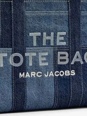 Marc Jacobs The Denim Medium Handbag With Front Logo Print - Blue