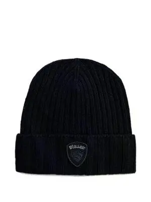 BLAUER. Kenwood Logo-patch Ribbed-knit Beanie Hat