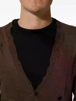 Dolce & Gabbana Distressed Buttoned V-neck Sweater