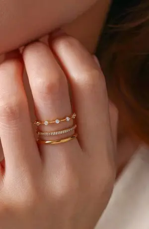 MINT & LILY Double Band Pave + Floating Eternity Ring Stack - Gold