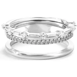 MINT & LILY Double Band Pave + Floating Eternity Ring Stack - Silver