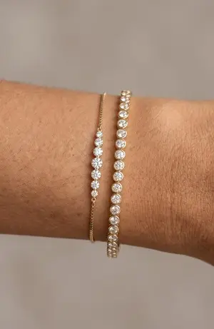MINT & LILY Bezel Tennis & Classic Arc Bracelet Stack - Silver