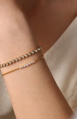 MINT & LILY Bezel Tennis & Classic Arc Bracelet Stack - Silver