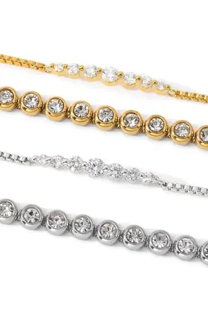 MINT & LILY Bezel Tennis & Classic Arc Bracelet Stack - Silver