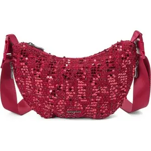 BAGGALLINI Mini Crescent Convertible Hobo Bag Red Sequins