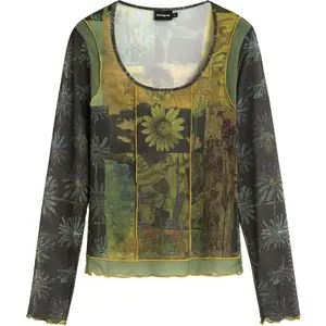 Desigual Print Mesh Long Sleeve Top