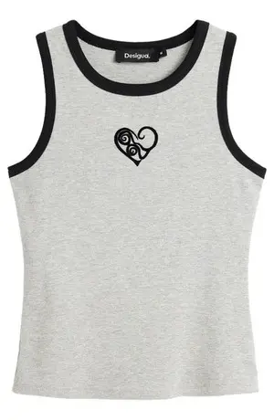 Desigual Heart Detail Ribbed Tank - Gray