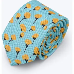 KNOTTERY & CO Marigold Bloom Printed Silk Tie - Blue
