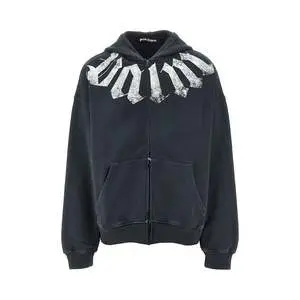 Palm Angels Logo Print Looe Fit Full-zip Hoodie - Black