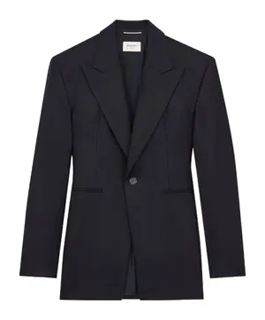 Saint Laurent Single-breasted Jacket In Brushed Wool Flannel - Ocean