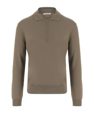 THE ROW Long-sleeved Polo Collar Sweater - Brown