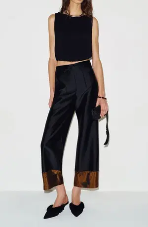 REFORMATION Olina Jacquard Hem Wide Leg Cropped Pants