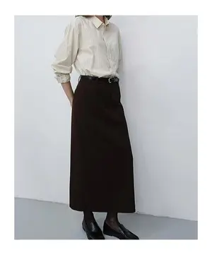 DUNST Pinstripe Column Midi Skirt