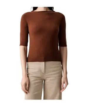 Marella Boat-neck Long-sleeve Sweater - Camel