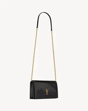 Saint Laurent Cassandre Envelope Chain Wallet In Crocodile-embossed Patent Leather