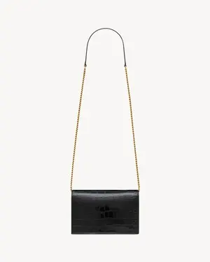 Saint Laurent Cassandre Envelope Chain Wallet In Crocodile-embossed Patent Leather