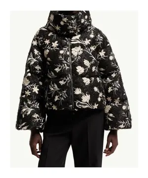 Moncler Perroquet Floral Sequin Short Down Jacket - Black