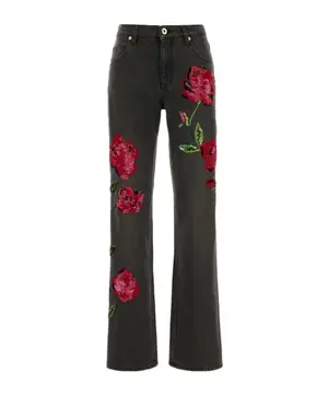 Blumarine Sequin Floral Straight-leg Jeans