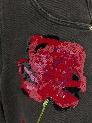 Blumarine Sequin Floral Straight-leg Jeans
