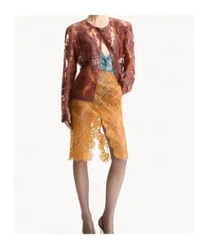 Saint Laurent Split Pencil Skirt In Silicone-coated Lace