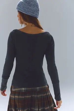 Free People We The Free Riviera Long Sleeve Thermal - Black