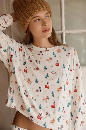 Z Supply Pawfect Long Sleeve Top - Ivory Pattern