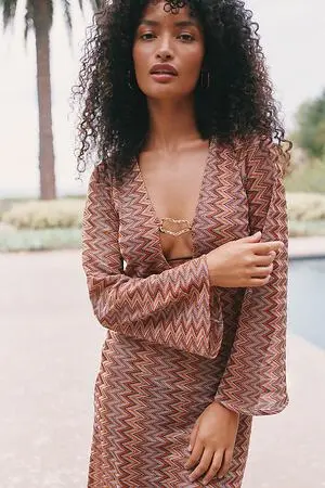 PALMACEA 100% Cotton Midi Dress - Brown Pattern