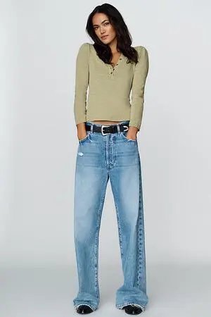 PILCRO Meadow 100% Cotton Henley Tee - Moss