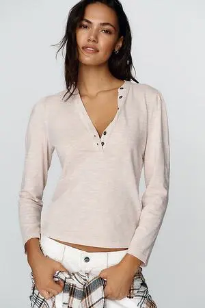 PILCRO Meadow 100% Cotton Henley Tee Mushroom