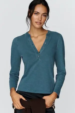 PILCRO Meadow 100% Cotton Henley Tee Slate