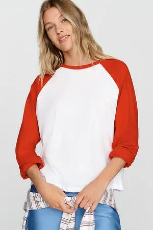 SUNNY SOMEWHERE 100% Cotton Raglan Baseball Tee - Red