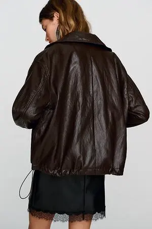Lna Mercer Faux Leather Funnel Neck Jacket