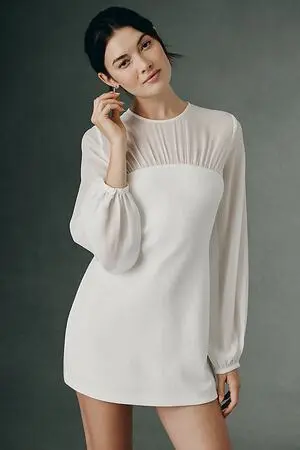 Endless Rose Chiffon Crepe Puff Sleeve Mi Dress - White