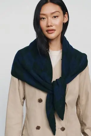 FAVORITE DAUGHTER Wool Blend Argyle Triangle Scarf - Blue Pattern