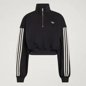 Adidas Adisignature 3 Stripes Firebird Cropped Quarter Zip Pullover - Black
