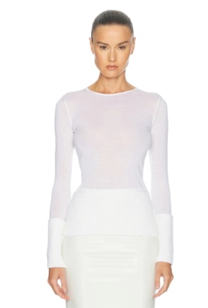 Alaïa Long Sleeve Crewneck Top - Blanc