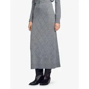 Sandro Pointelle-knit Elasticated-waist Wool And Cashmere Maxi Skirt