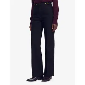 Sandro Button-embellished Wide-leg High-rise Jeans