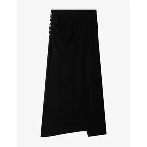 Sandro Gathered Pressed-stud Wool And Cashmere-blend Midi Skirt