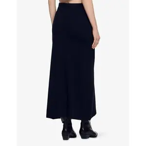 Sandro Gathered Pressed-stud Wool And Cashmere-blend Midi Skirt