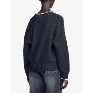 Sandro Braided V-neck Wool-blend Jumper - Grey