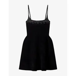 Sandro Sleeveless Rhinestone-embellished Stretch-velvet Mini Dress