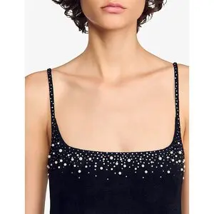 Sandro Sleeveless Rhinestone-embellished Stretch-velvet Mini Dress