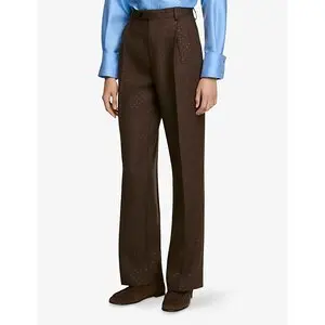Sandro Rhinestone-embellished Straight-leg High-rise Wool-blend Trousers