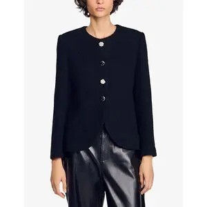 Sandro Button-embellished Round-neck Tweed Jacket
