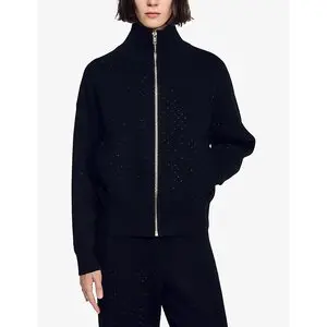 Sandro Rhinestone-embellished Relaxed-fit Knitted Cardigan