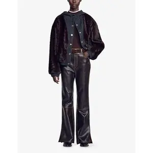 Sandro Hooded Mixed-material Faux-fur And Knit Jacket