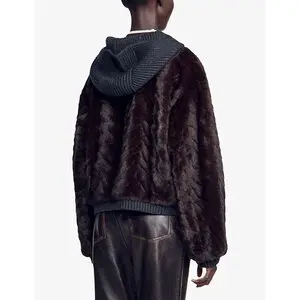 Sandro Hooded Mixed-material Faux-fur And Knit Jacket