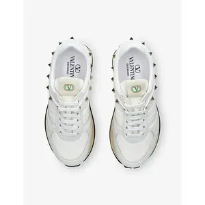 Valentino Garavani Stud Up Leather And Woven Trainers